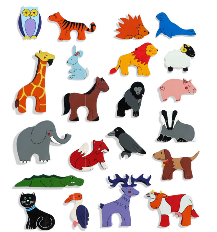 Wooden Animal Magnets, Chunky Fridge Magnets for Kids,Alphabet Jigsaws
